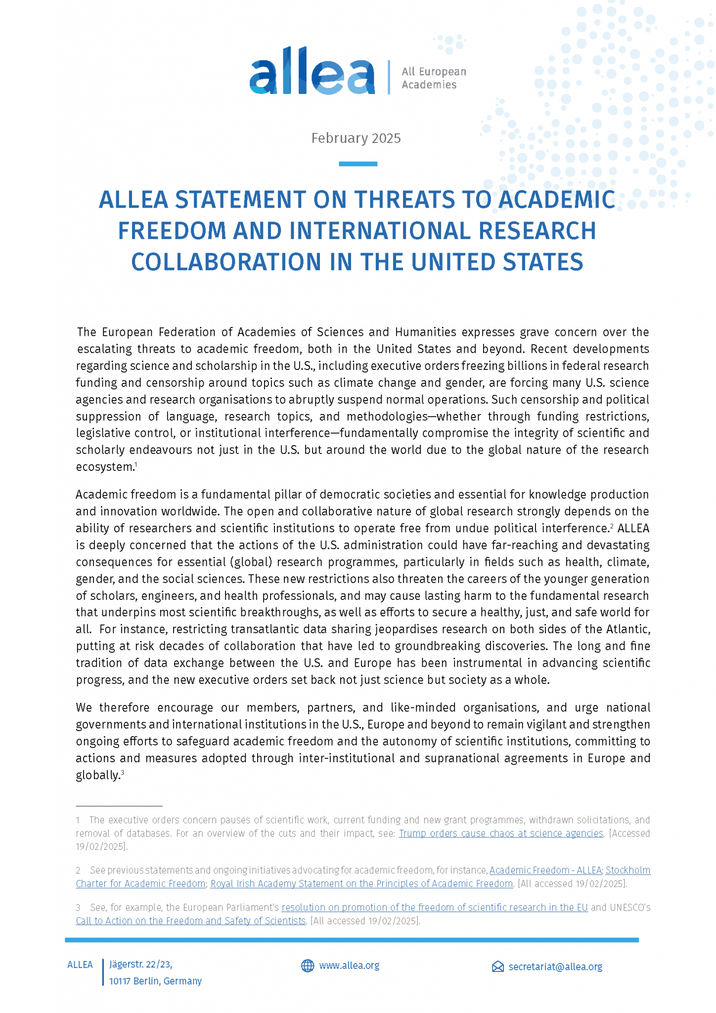 ALLEA Statement on Threats to Academic Freedom and International ...