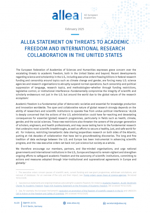 ALLEA Statement on Threats to Academic Freedom and International ...